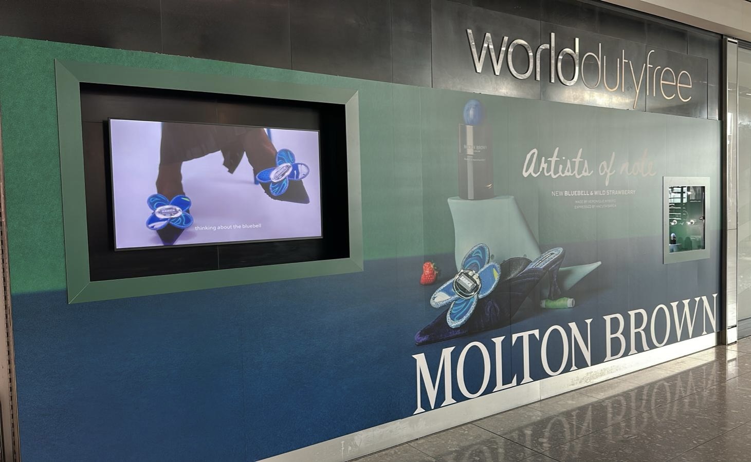 Molton Brown showcases Bluebell & Wild Strawberry fragrance with Heathrow wall advertising ...